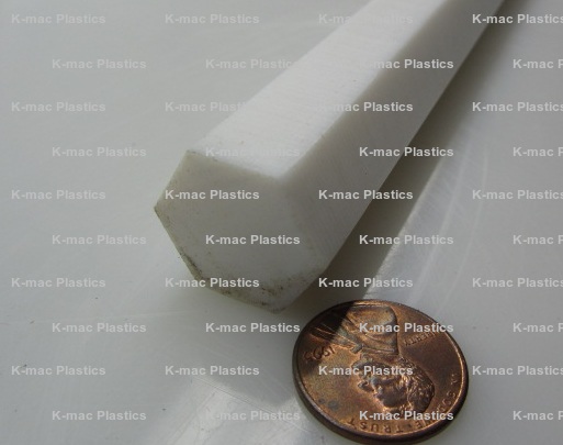 PTFE Plastic Hex Rods, 6 Foot Lengths, White, UL 94VO
