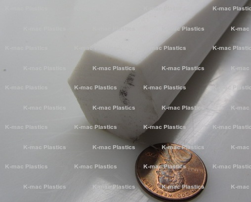 PTFE Plastic Hex Rods, 6 Foot Lengths, White, UL 94VO